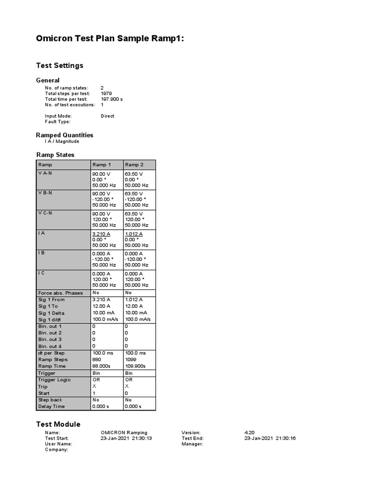 Omicron Test Plan Sample Ramp1 - 21312 | PDF | Electrical Engineering ...