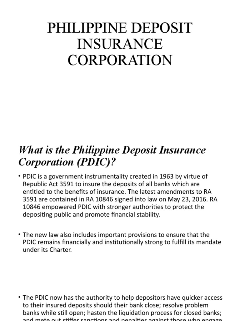 Philippine Deposit Insurance Corporation | PDF | Deposit Insurance ...