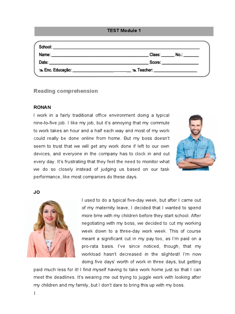 Reading Comprehension: TEST Module 1 | PDF