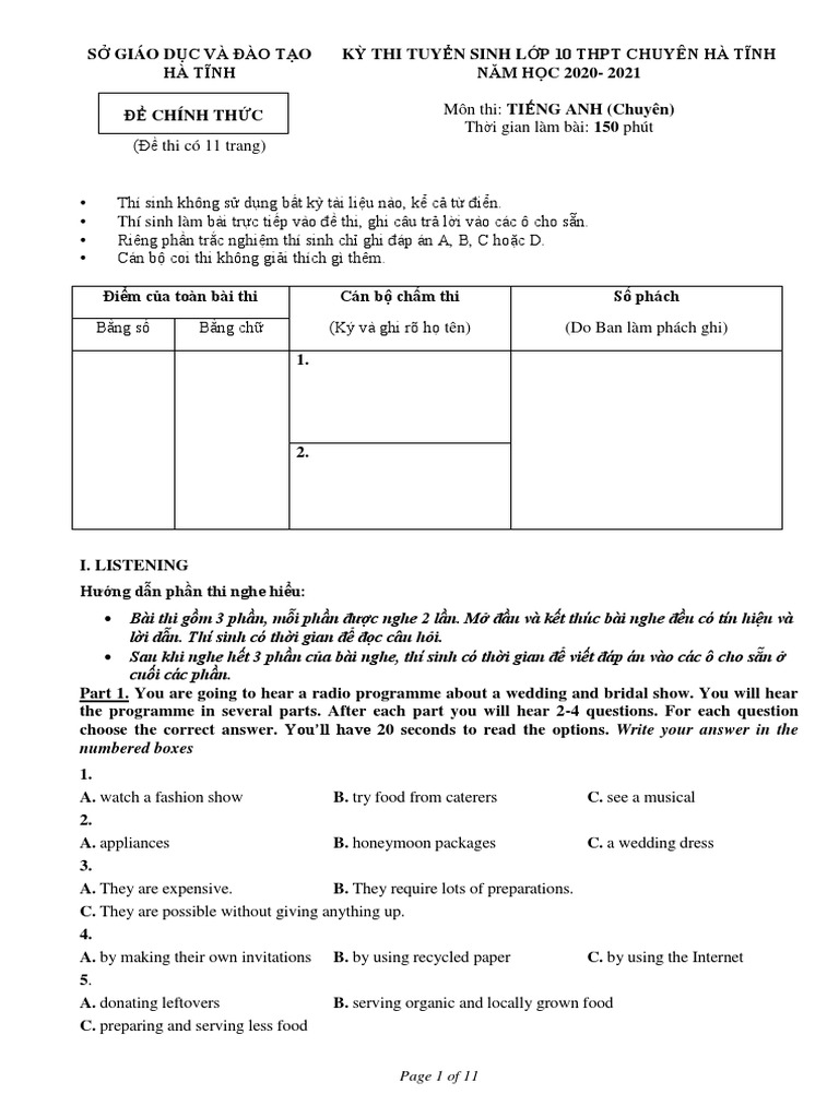 De Chuyen Ha Tinh 2021 | PDF