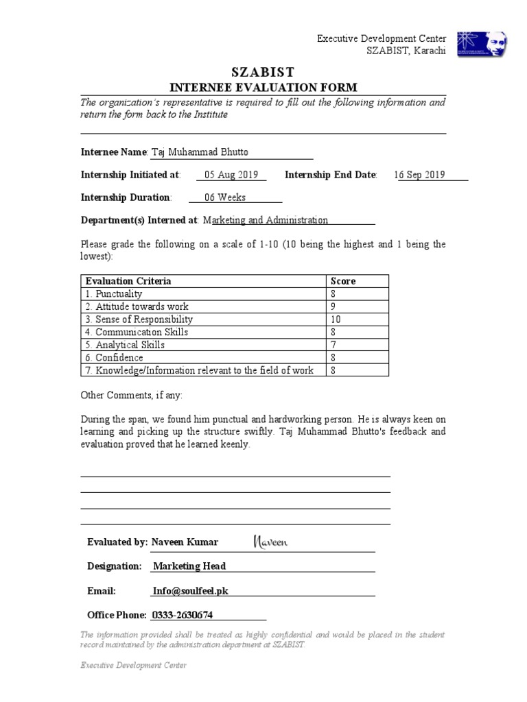 INTERNEE EVALUATION FORM (Corporate) | PDF | Career & Growth | Business