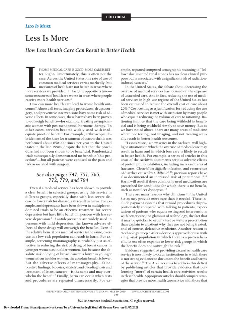 Less Is More: How Less Health Care Can Result in Better Health ...