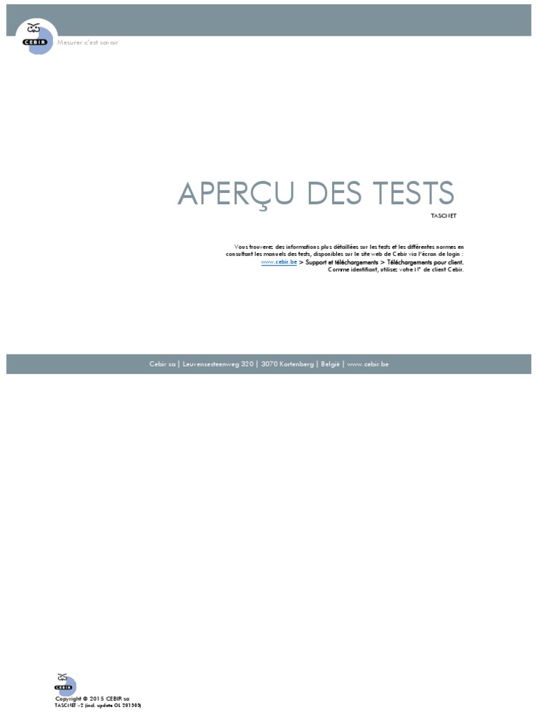 Aperçu Des Tests Tascnet | PDF | Sciences cognitives | Cognition