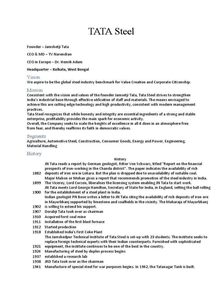 TATA Steel: Vision Mission | PDF | Steel | Nature