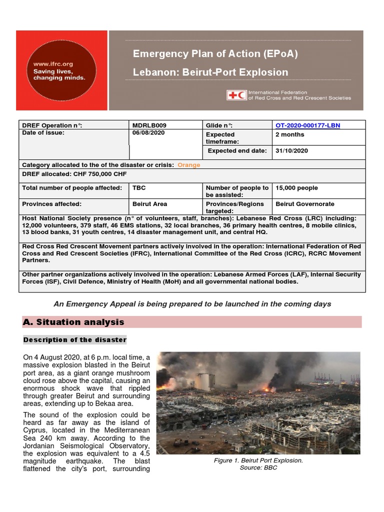 Emergency Plan of Action (Epoa) Lebanon: Beirut-Port Explosion | PDF ...