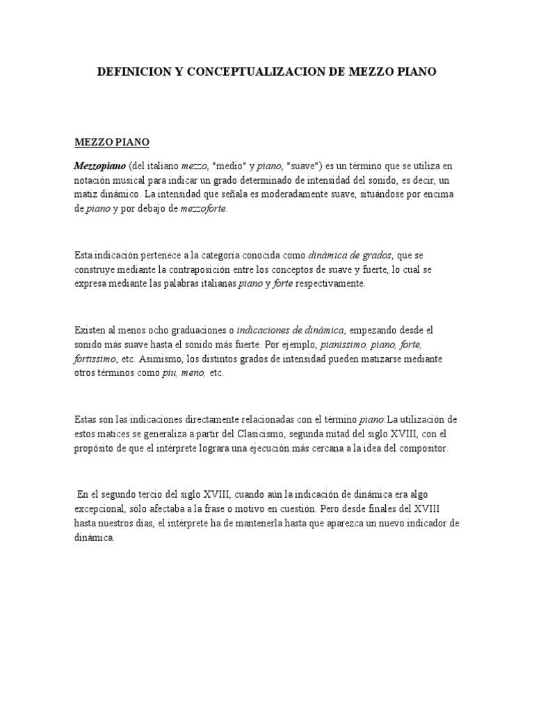 Definicion y Conceptualizacion de Mezzo Piano | PDF