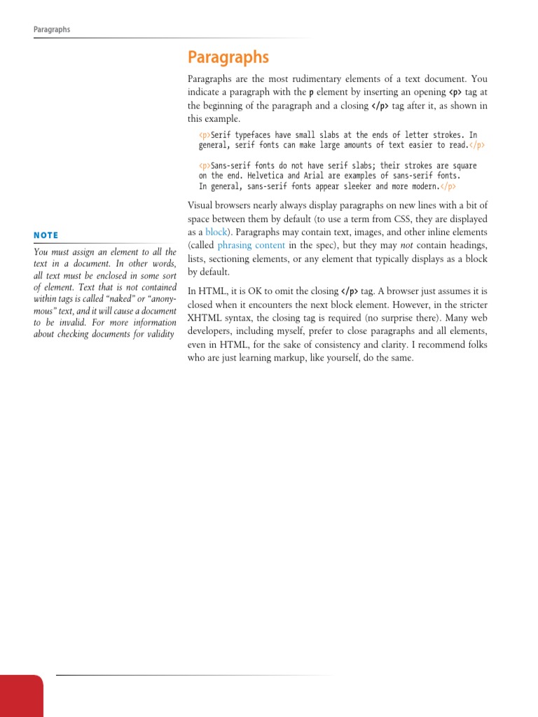 Paragraphs: Block Phrasing Content | PDF | Html Element | Typefaces