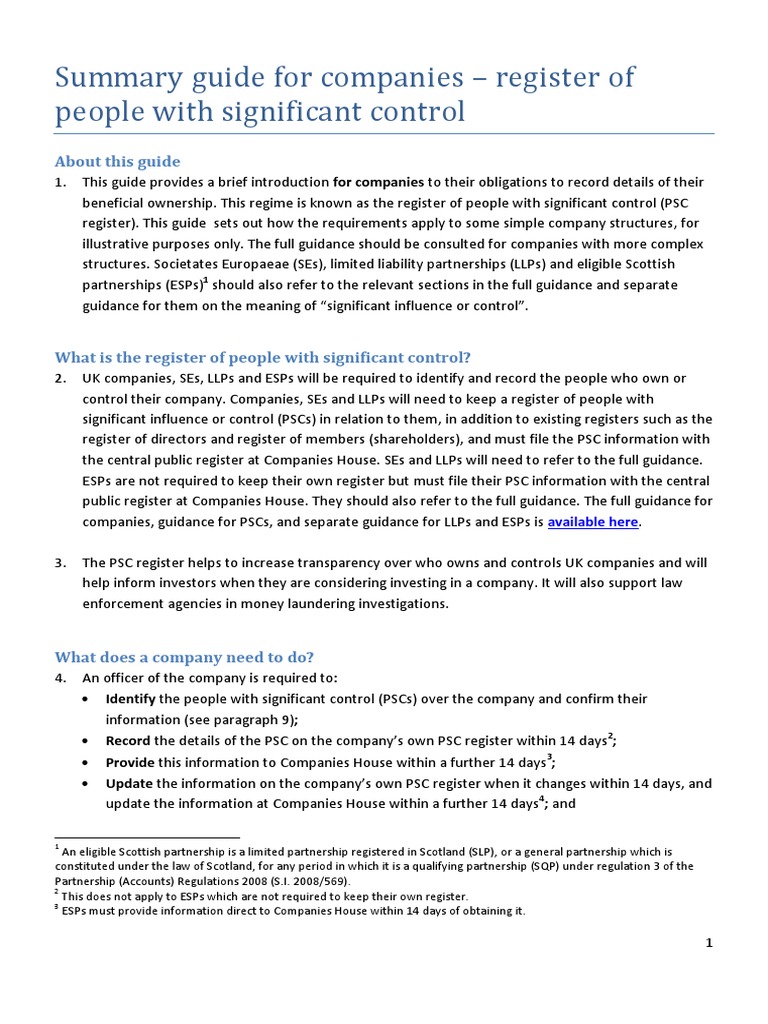 Summary Guide For Companies - Register of People With Significant ...