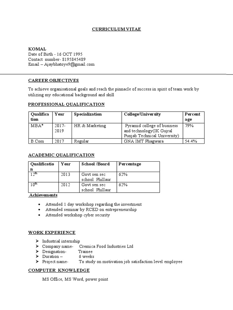 Komal CV | PDF