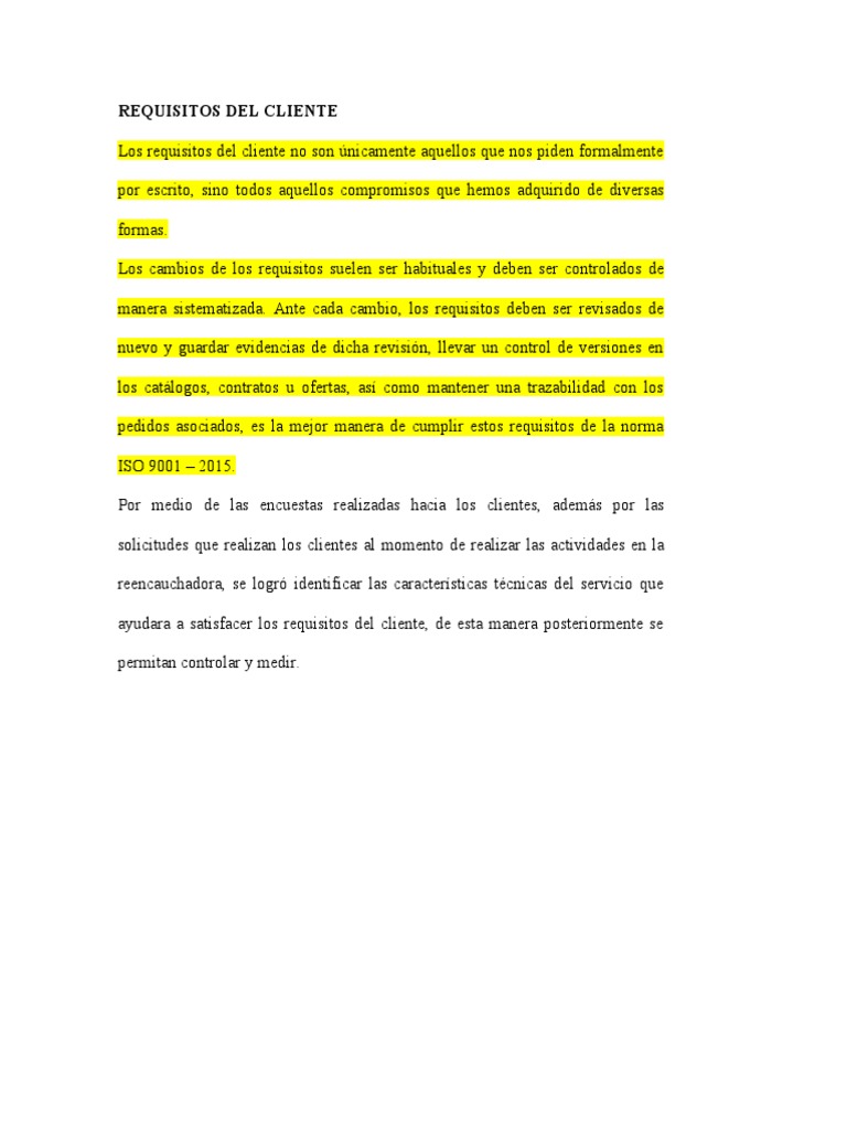 Requisitos Del Cliente | PDF | Cliente | Calidad (comercial)