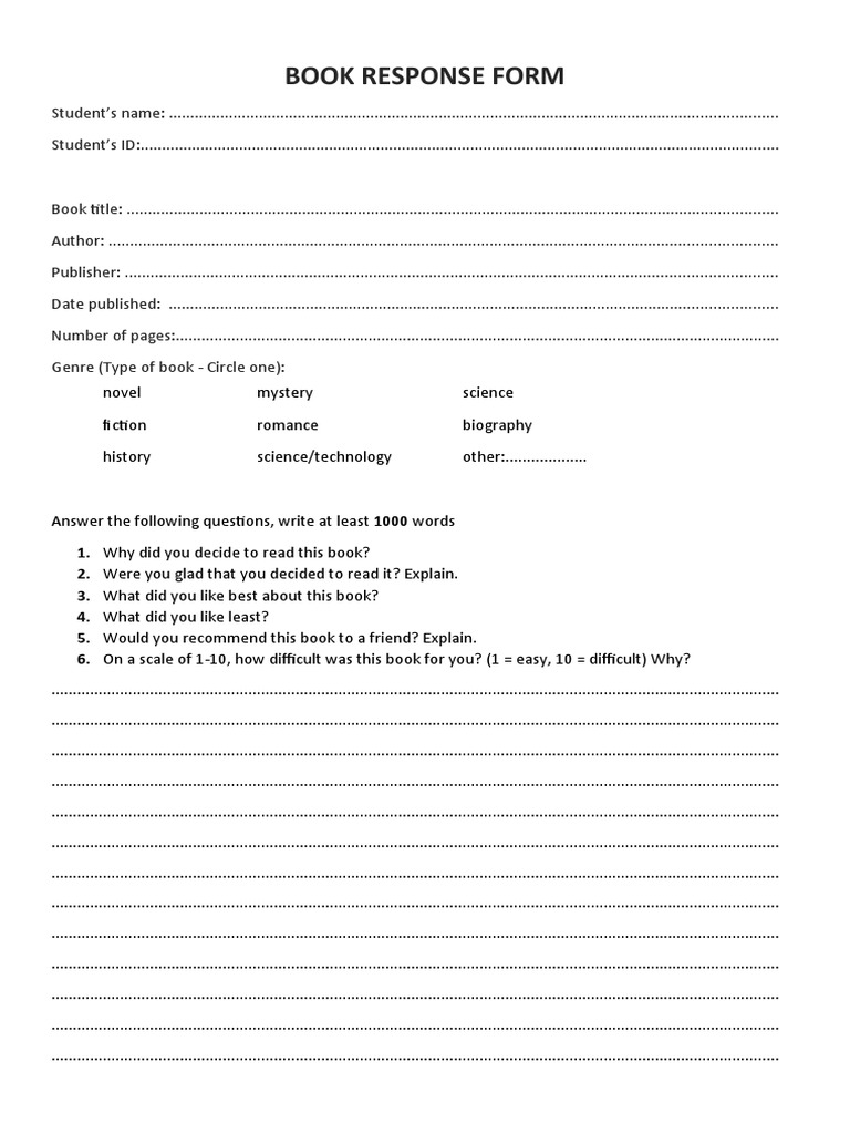 Book Response Form | PDF | Books | Science