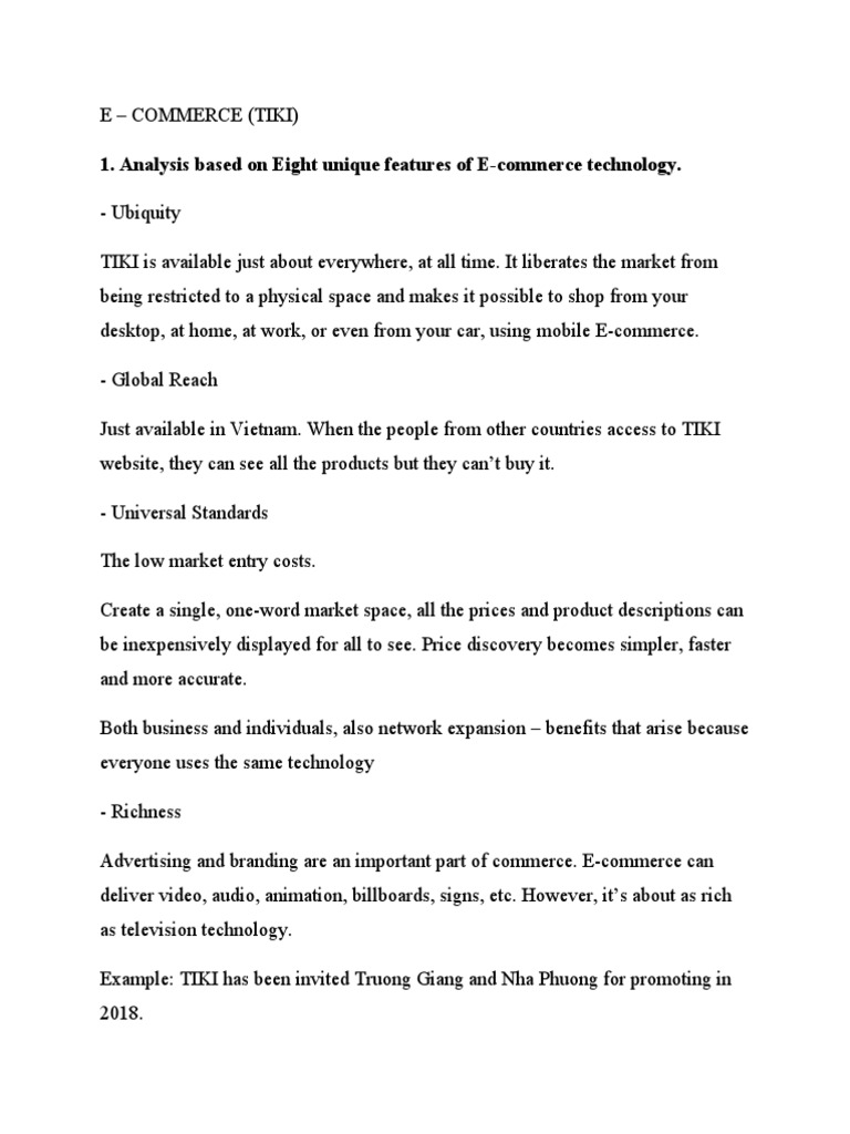 Analysis Based On Eight Unique Features Of E Commerce Technology Pdf