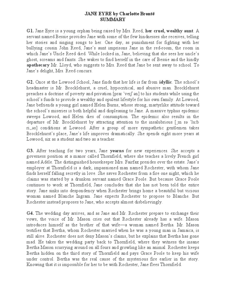 Summary. JANE EYRE by Charlotte Brontë | PDF | Jane Eyre
