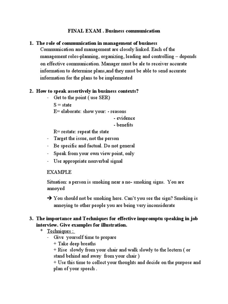 Business Communication Final Exam Guide | PDF | Communication | Information