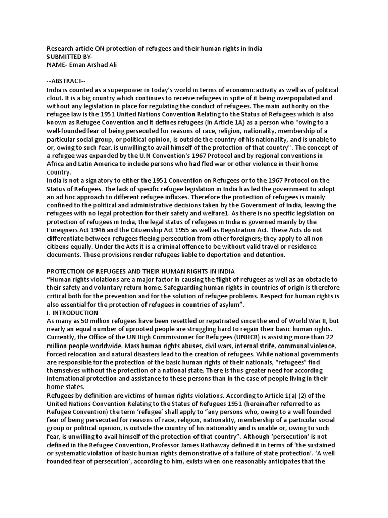 Research Paper On Protection of Refugees and Their Human Rights in ...