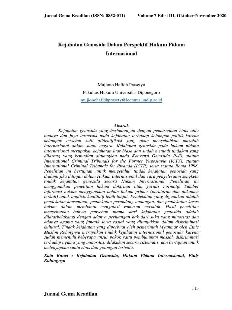 Kejahatan Genosida Dalam Perspektif Hukum Pidana Internasional | PDF