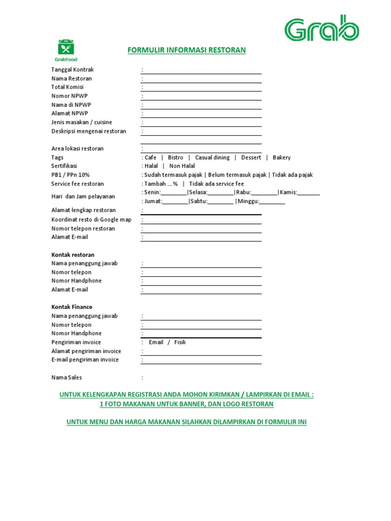 Formulir Informasi Restoran | PDF