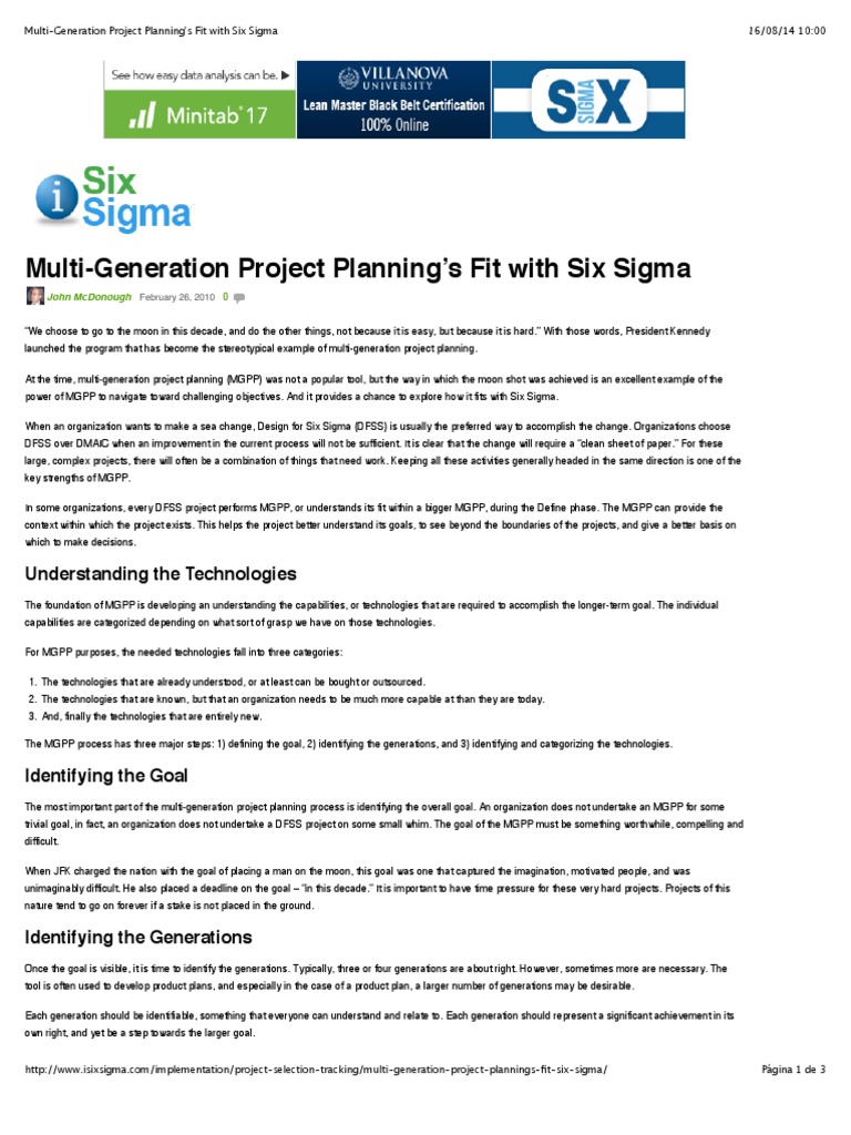 Multi-Generation Project Planning's Fit With Six Sigma | PDF | Apollo ...