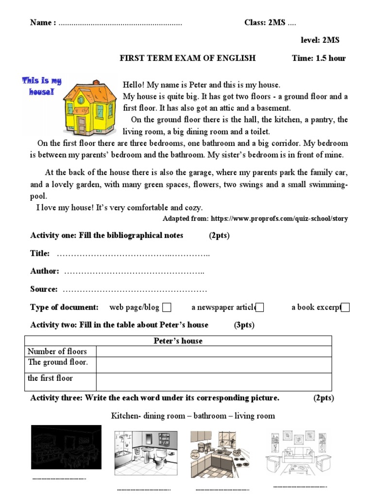 1st Term Exam 2ms | PDF | Room | Linguistics