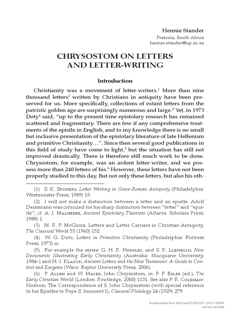 Chrysostom On Letters and Letter-Writing | PDF | Paul The Apostle | New ...