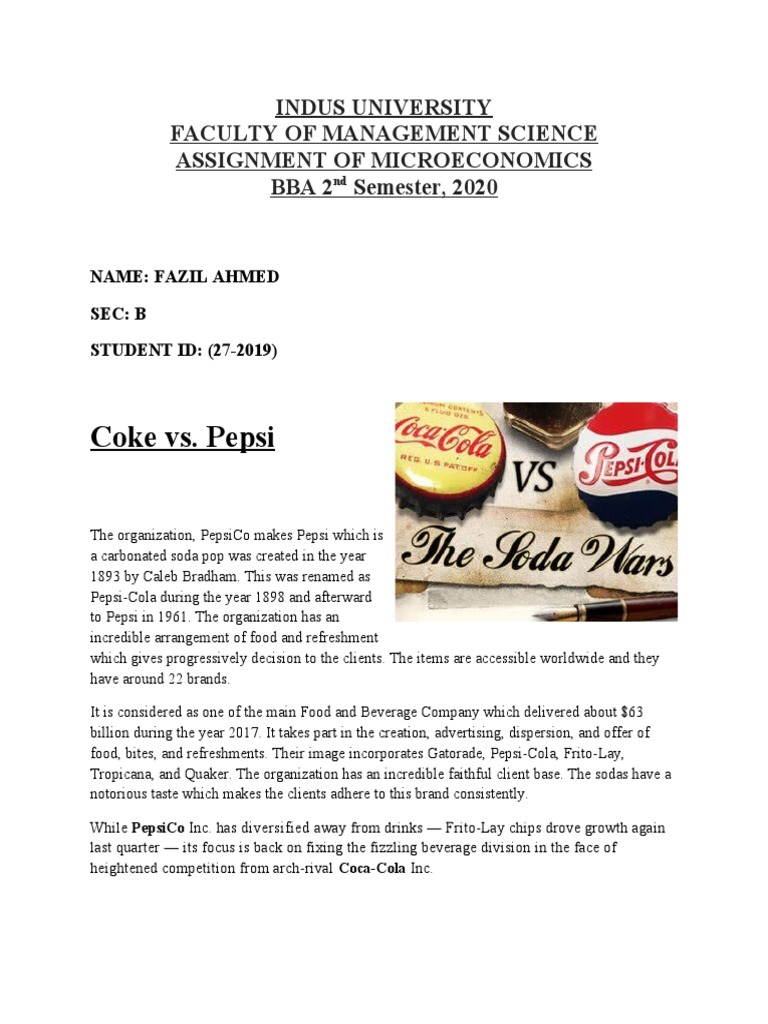 Coke vs. Pepsi: Indus University Faculty of Management Science ...