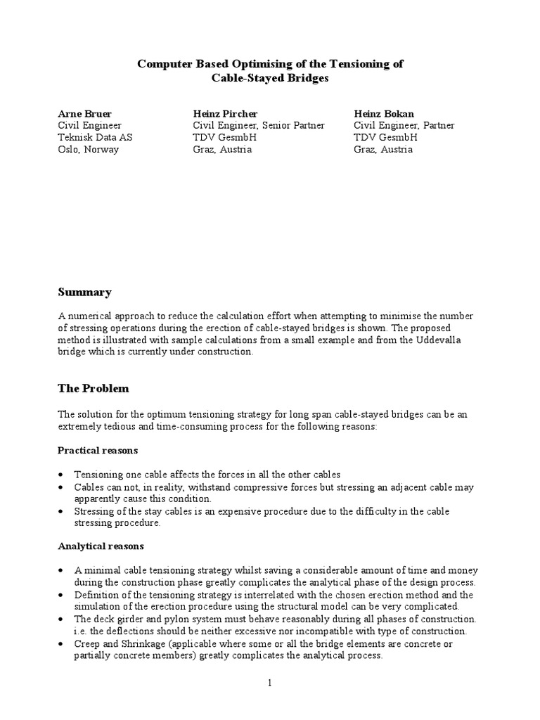 Computer Based Optimising of The Tensioning of Cable-Stayed Bridges ...