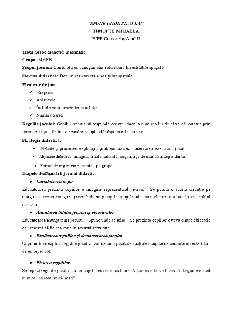 Exemplu Joc Didactic Matematic | PDF