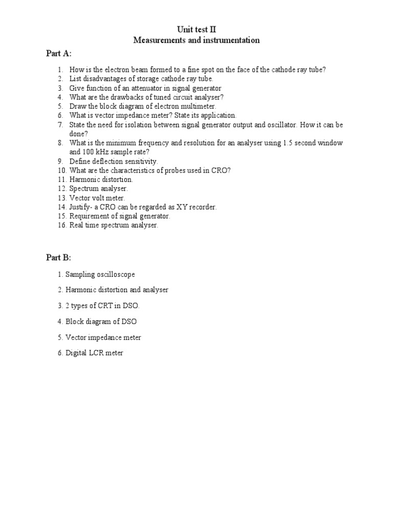 Unit Test II Measurements and Instrumentation Part A | PDF