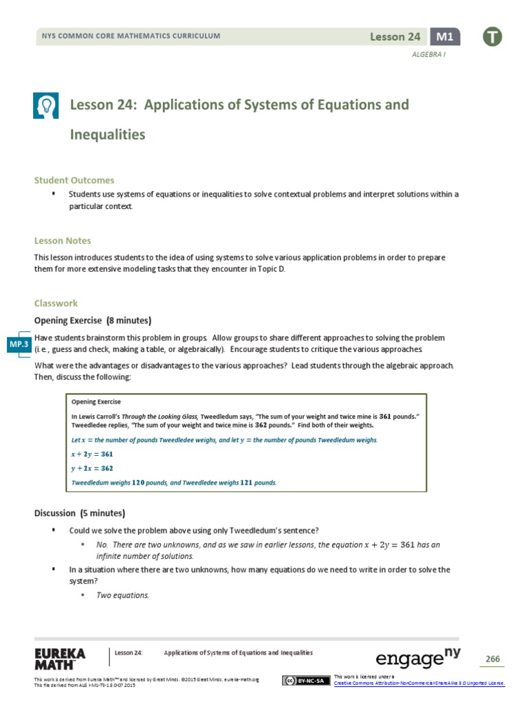 Lesson 24: Applications of Systems of Equations and Inequalities | PDF ...