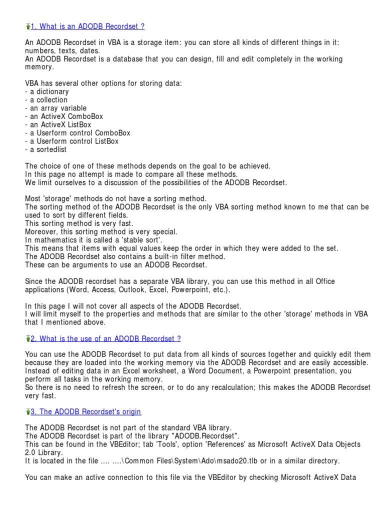 What Is An ADODB Recordset ? | PDF | Active X Data Objects | Scope (Computer Science)