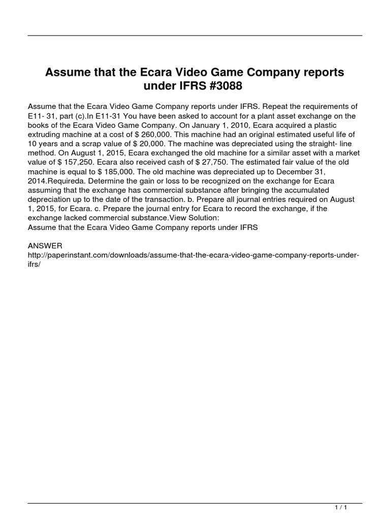 Assume That The Ecara Video Game Company Reports Under Ifrs | PDF