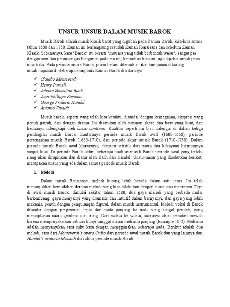 Sambarat 1 - Unsur Unsur Musik Barok | PDF | Seni