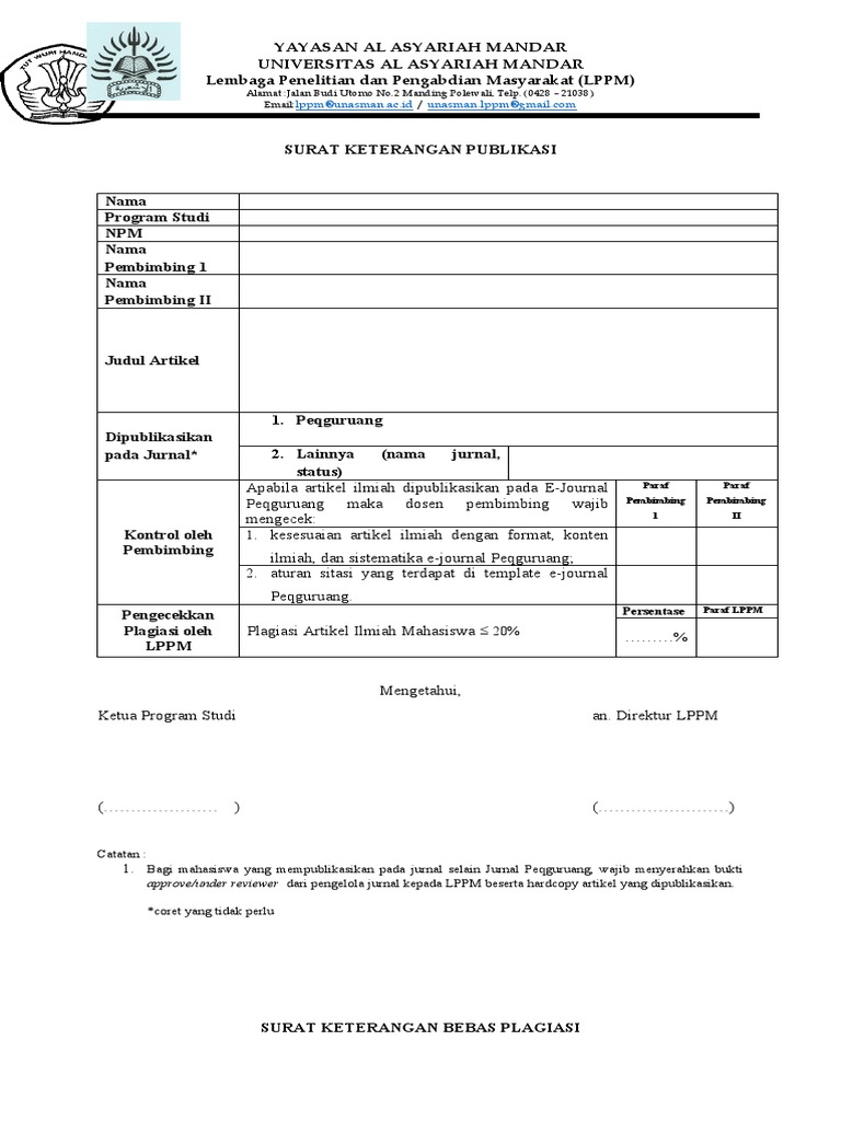 Surat Keterangan Publikasi Peqguruang | PDF