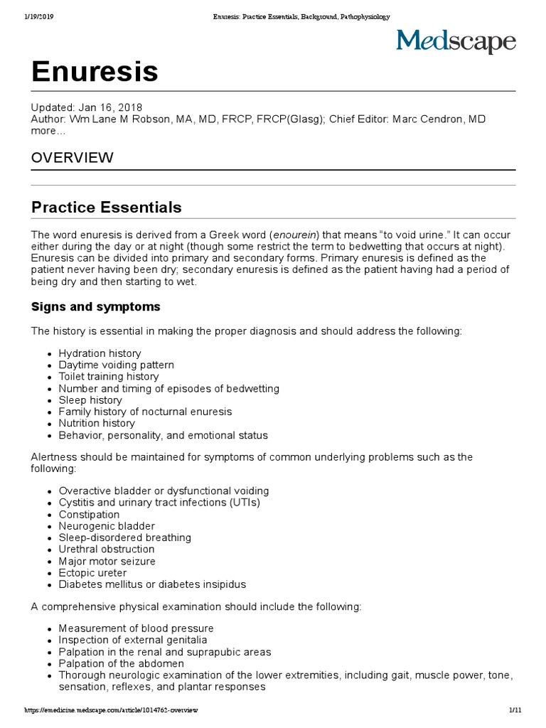 Enuresis - Practice Essentials, Background, Pathophysiology | PDF ...