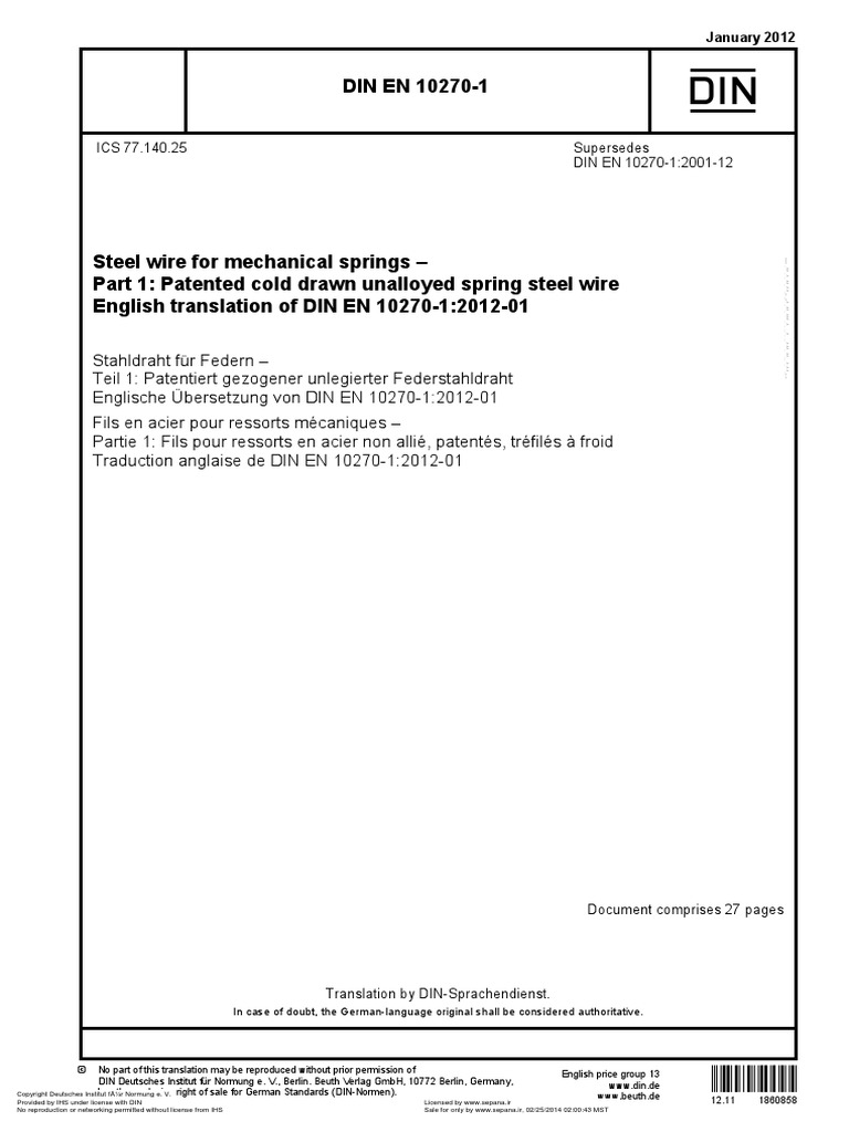 Din en 10270-1 | PDF | Strength Of Materials | Wire