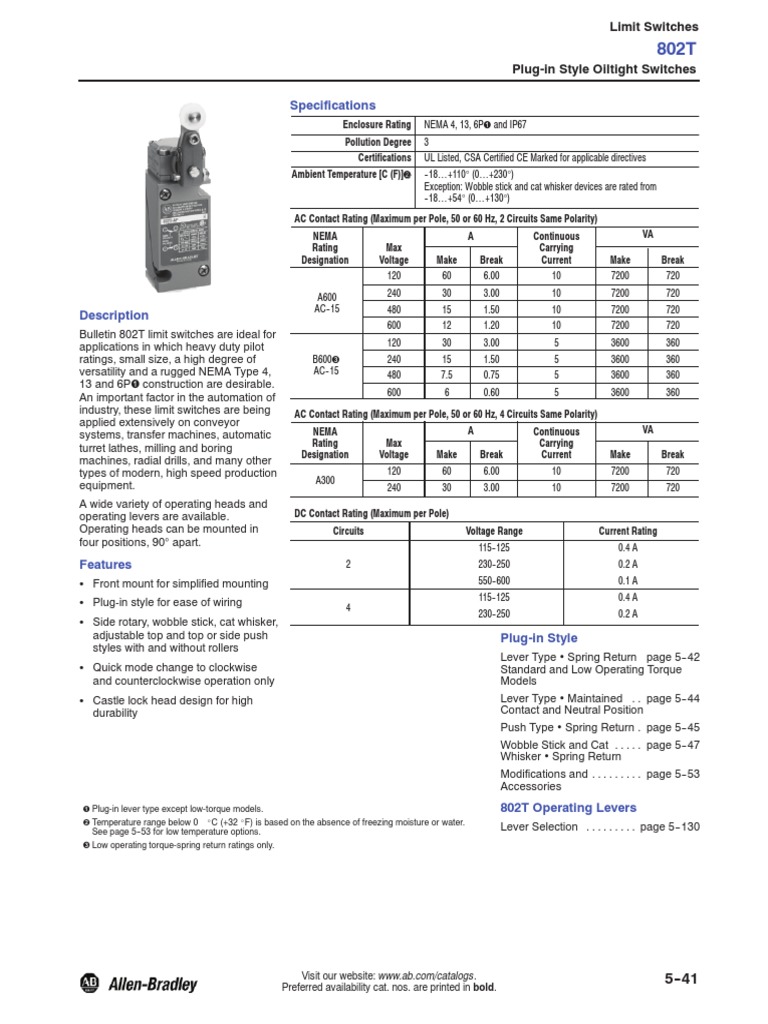 Specification Sheet - 802T-AP | PDF | Switch | Alternating Current