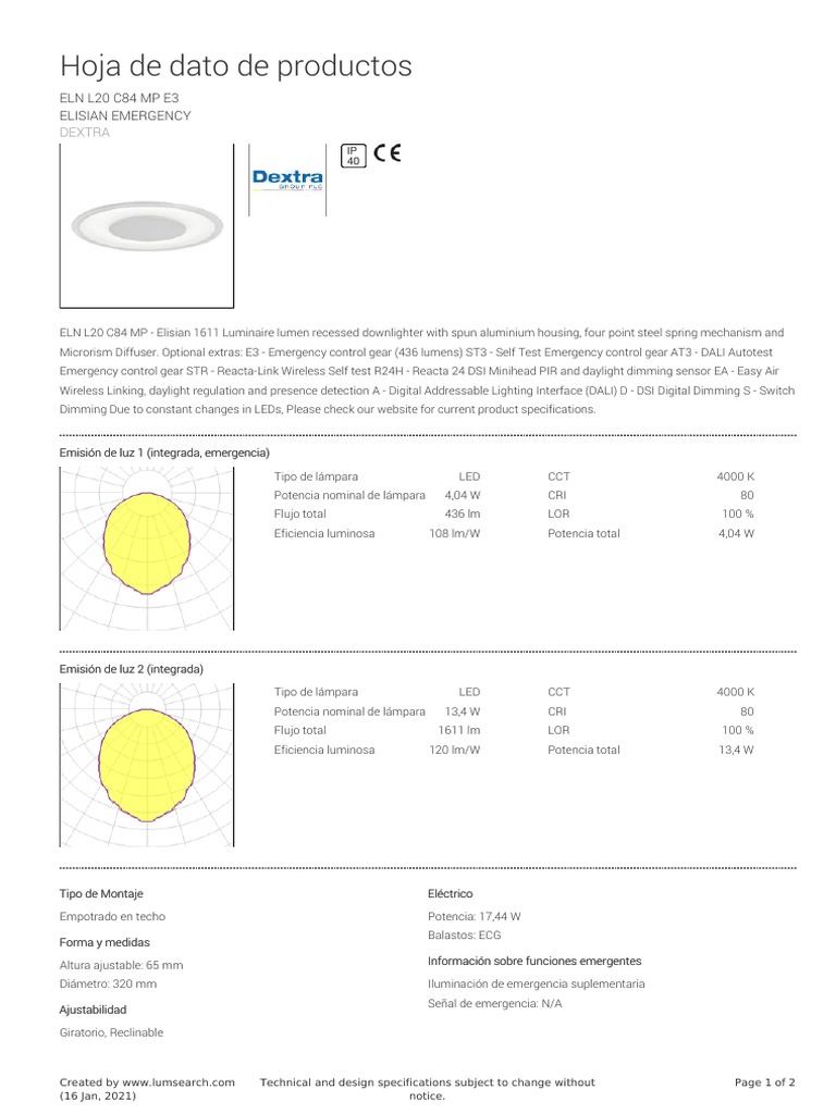 Hoja de Dato de Productos: Dextra | PDF | Lighting | Electrical Engineering