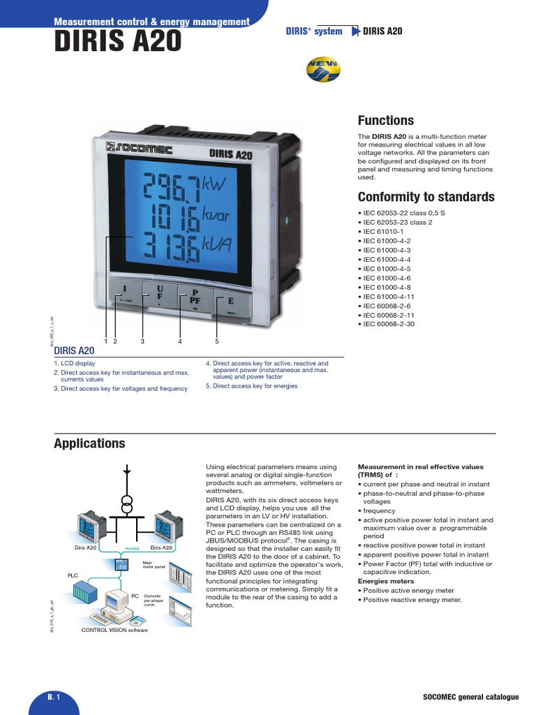 Diris A20 Socomec | PDF | Power (Physics) | Electromagnetism