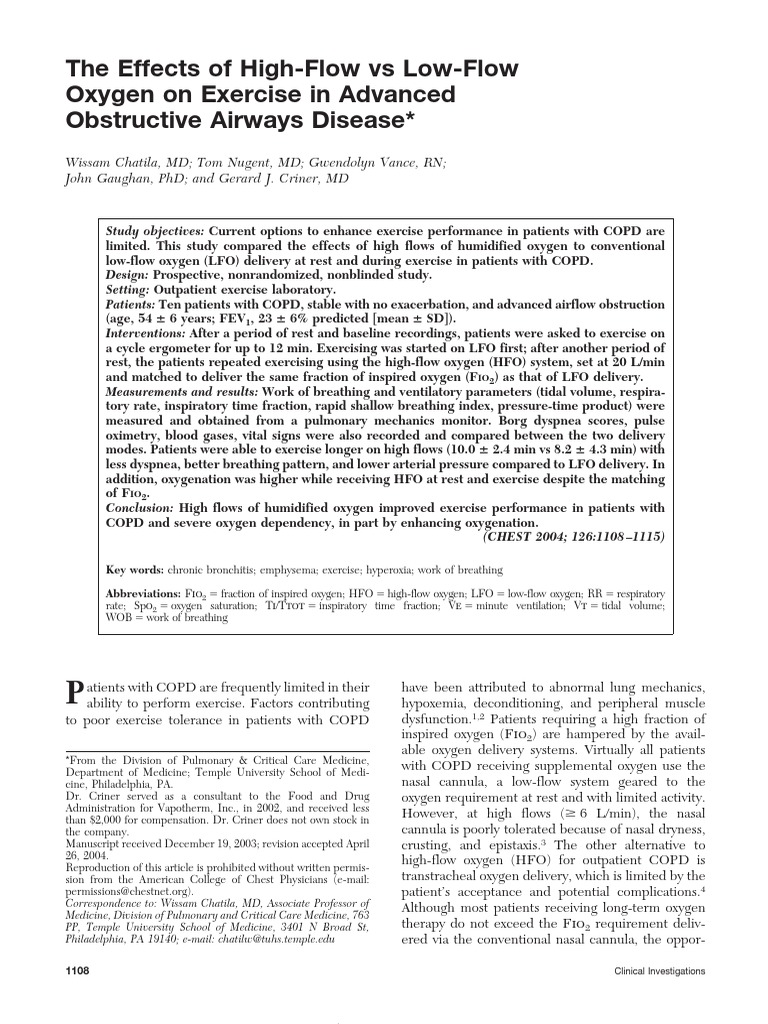 Chatila 2004 The Effects of High Flow Vs Low-Flow Oxygen On Exercise in ...