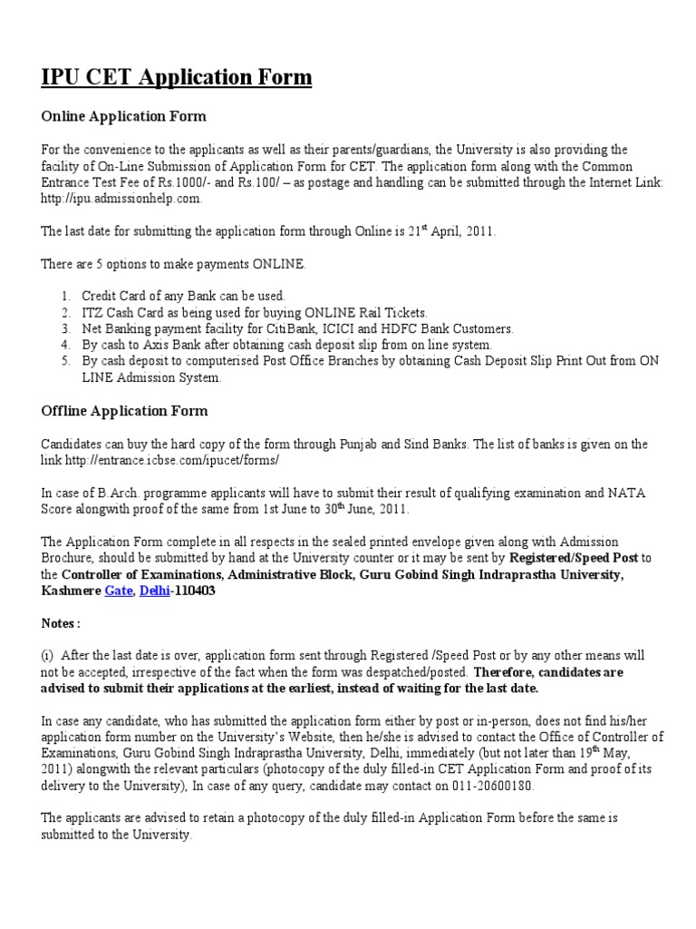 IPU CET Application Form | PDF | Computer Science | Delhi