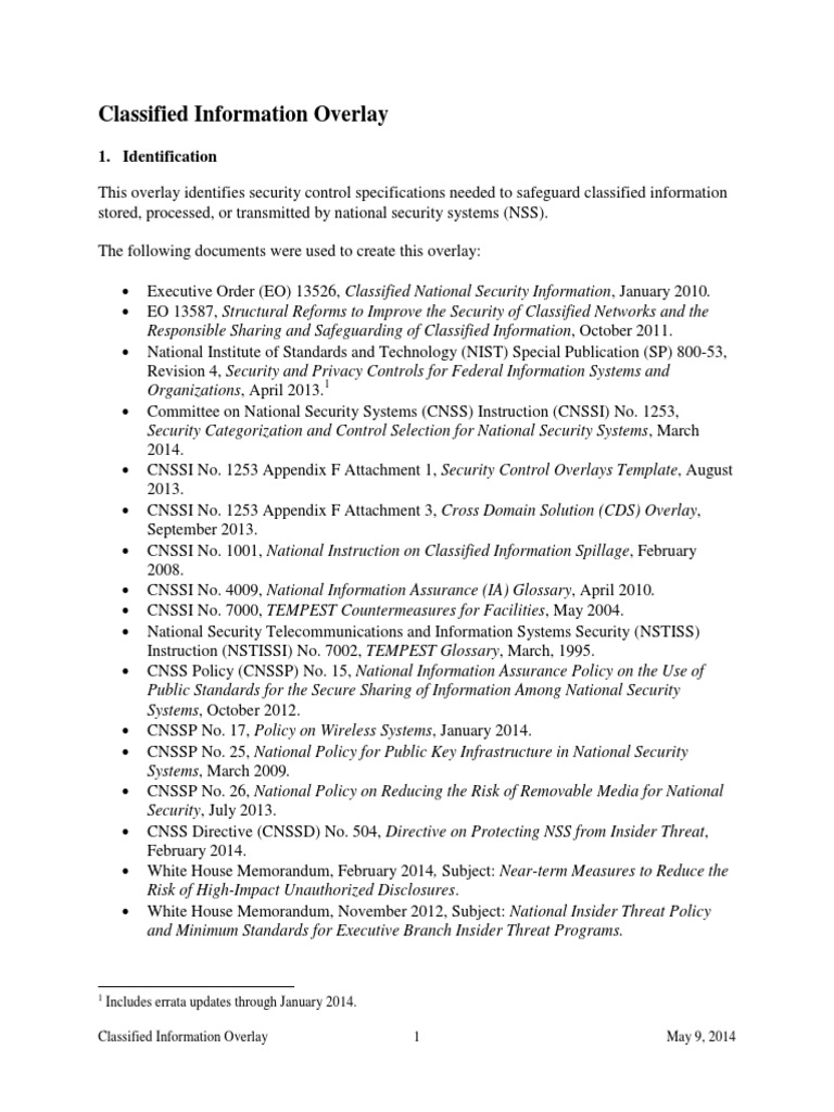 CNSSI-1253F Classified Information Overlay | PDF | Classified ...
