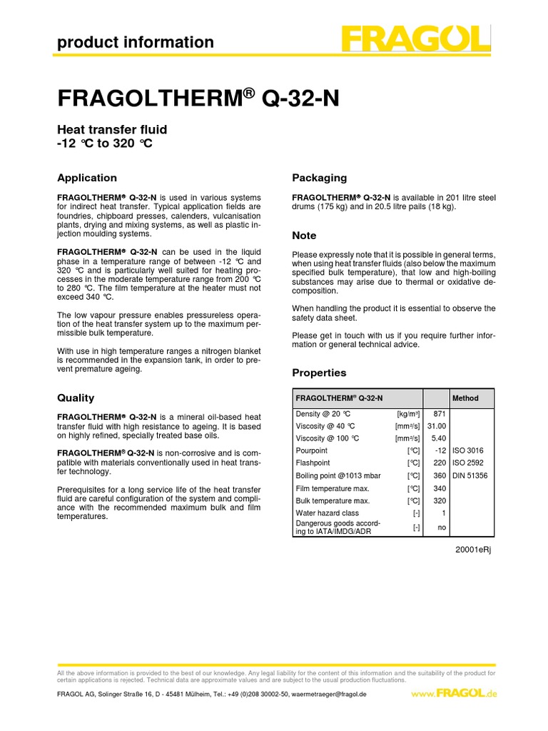 Fragoltherm Q-32-N: Product Information | PDF | Coolant | Heat Transfer