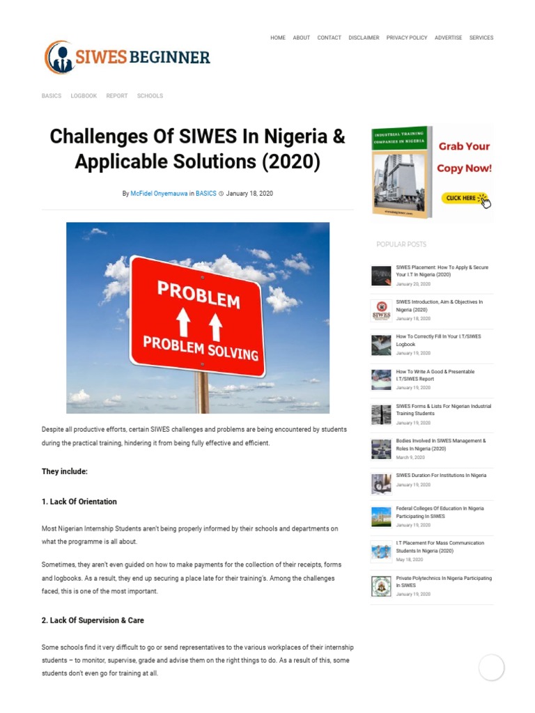 SIWES Challenges & Applicable Solutions in Nigeria (2020) | PDF ...