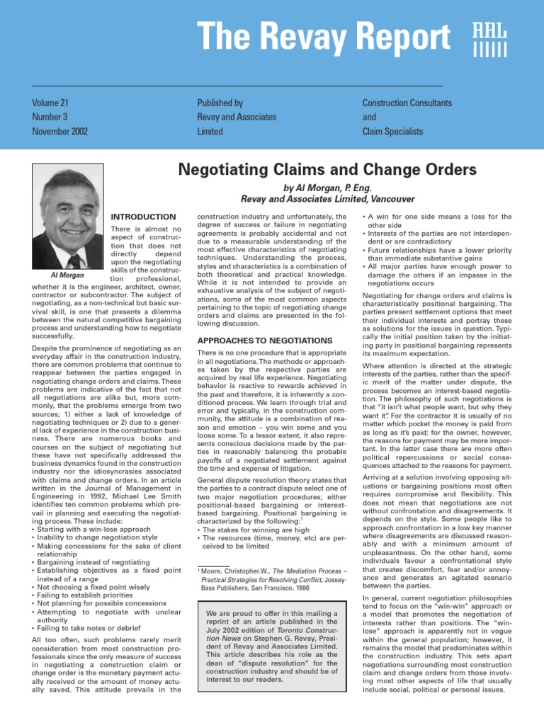 The Revay Report: Negotiating Claims and Change Orders | Download Free ...