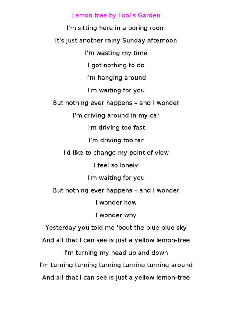 Lemon tree song lyrics | PDF | Onomastics | Language Mechanics