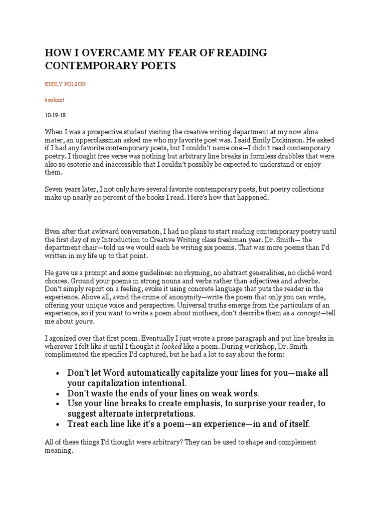 How I Overcame My Fear of Reading Contemporary Poets | PDF | Poetry ...