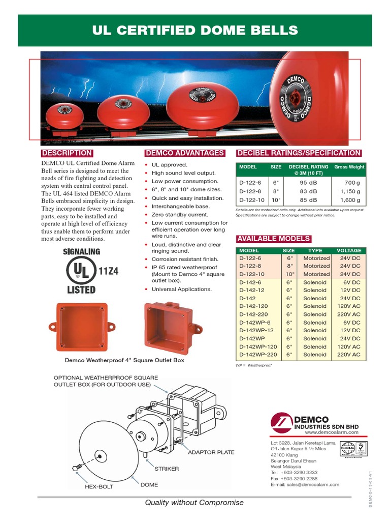 D-122-UL Dome Bell Flyer | PDF | Equipment | Electrical Components