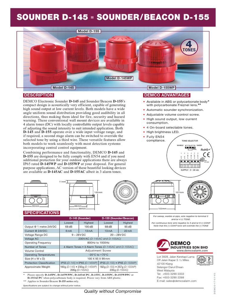Sounder/Beacon Specs for Installers | PDF | Electronics | Electromagnetism