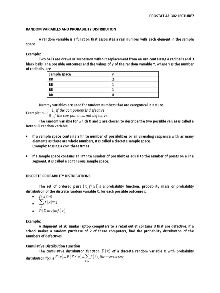 PROSTAT Lecture7 Handouts | PDF | Probability Distribution | Random Variable