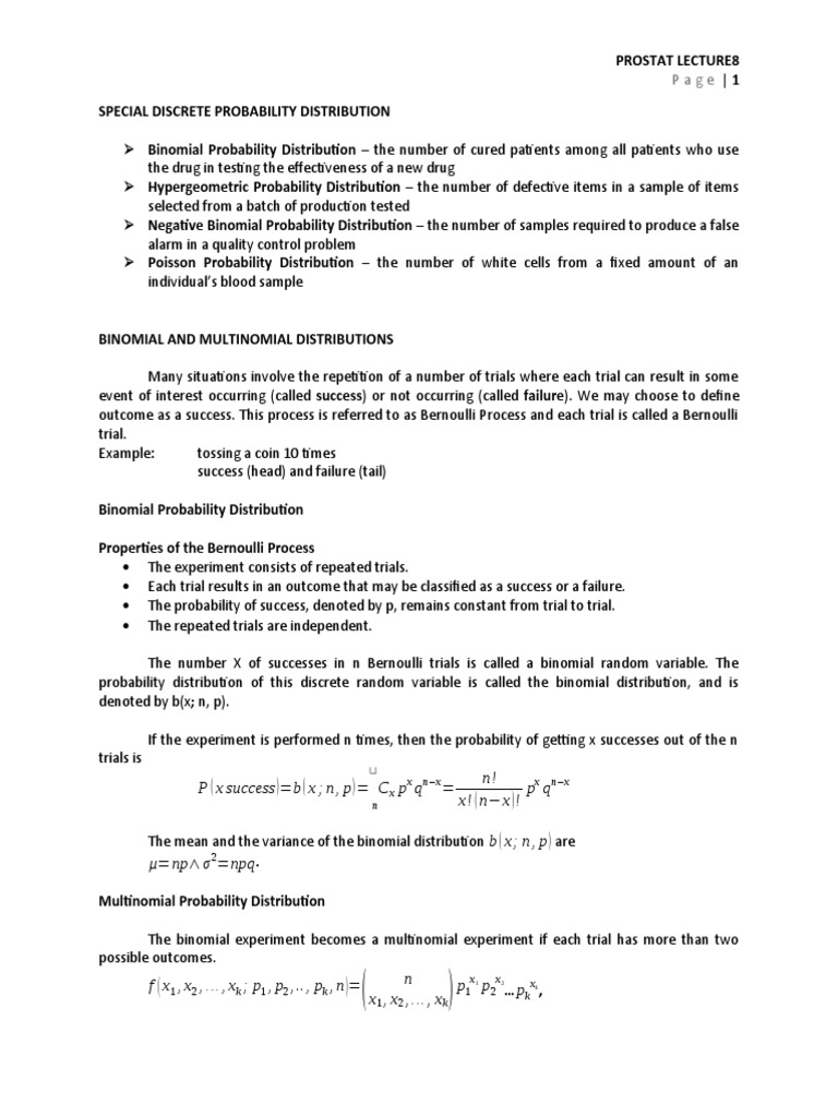 PROSTAT Lecture8 v2 Handouts | PDF | Probability Distribution | Poisson Distribution